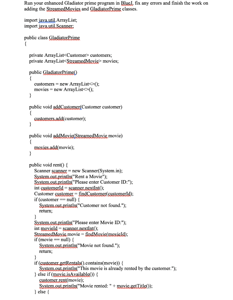 Run your enhanced Gladiator prime program in BlueJ, | Chegg.com