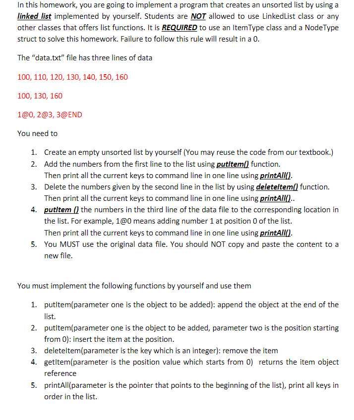 Solved linked list implemented by yourself. Students are | Chegg.com