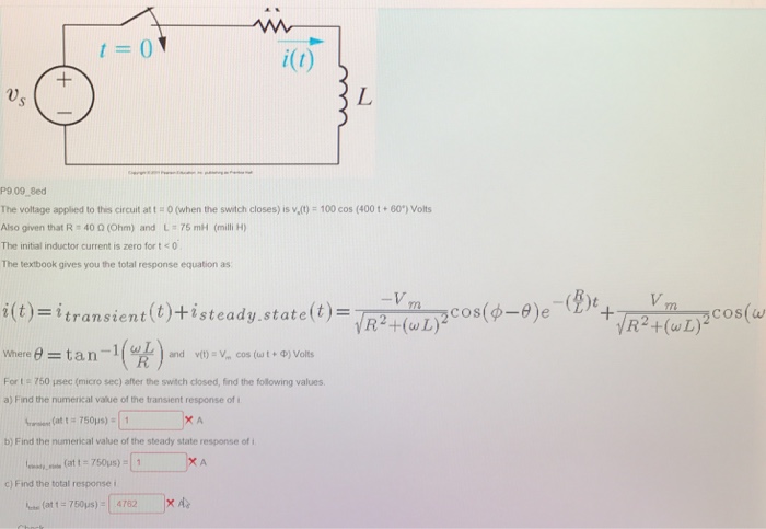 Solved Find the numerical value of the transient response of | Chegg.com