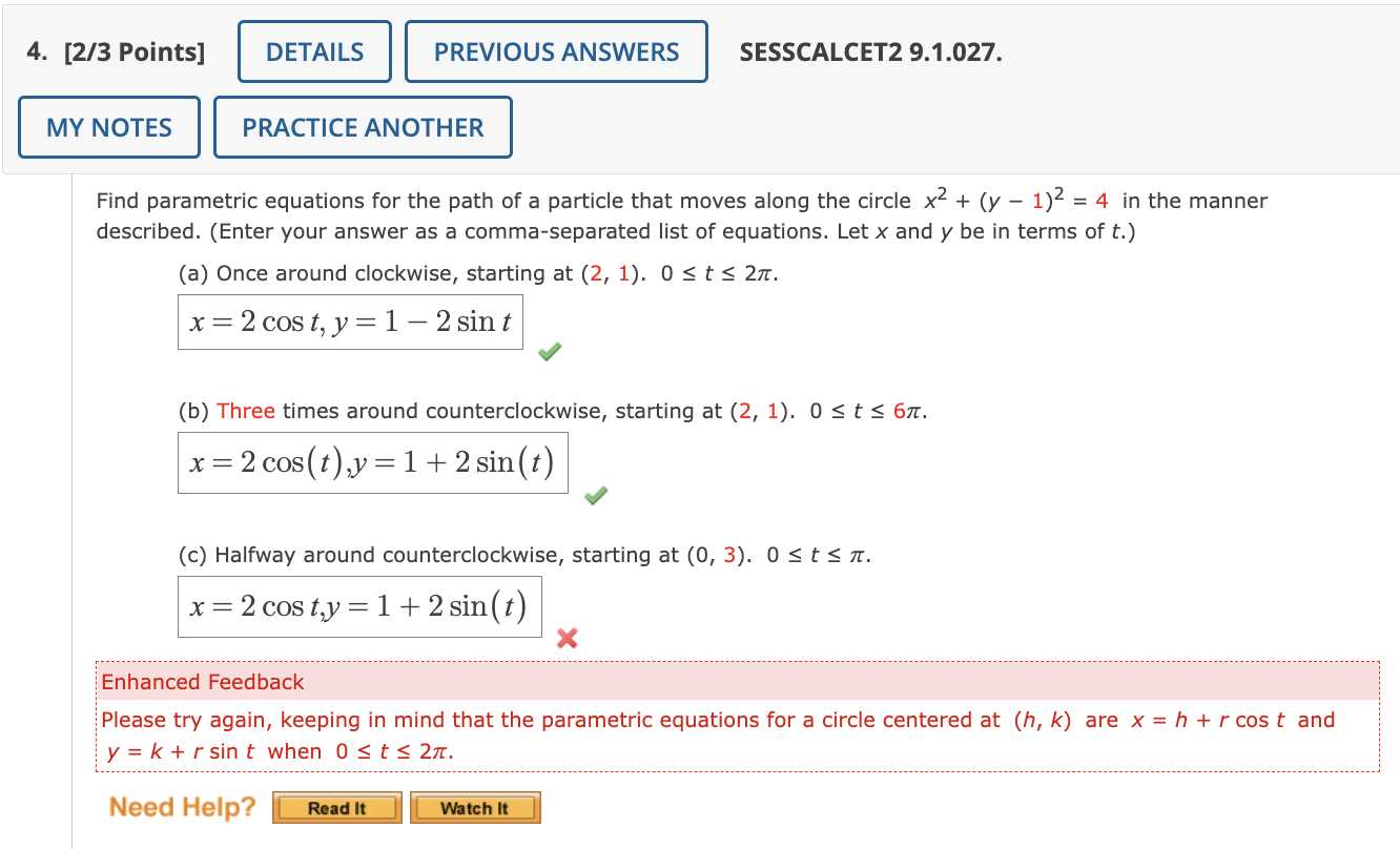 Solved Find parametric equations for the path of a particle | Chegg.com