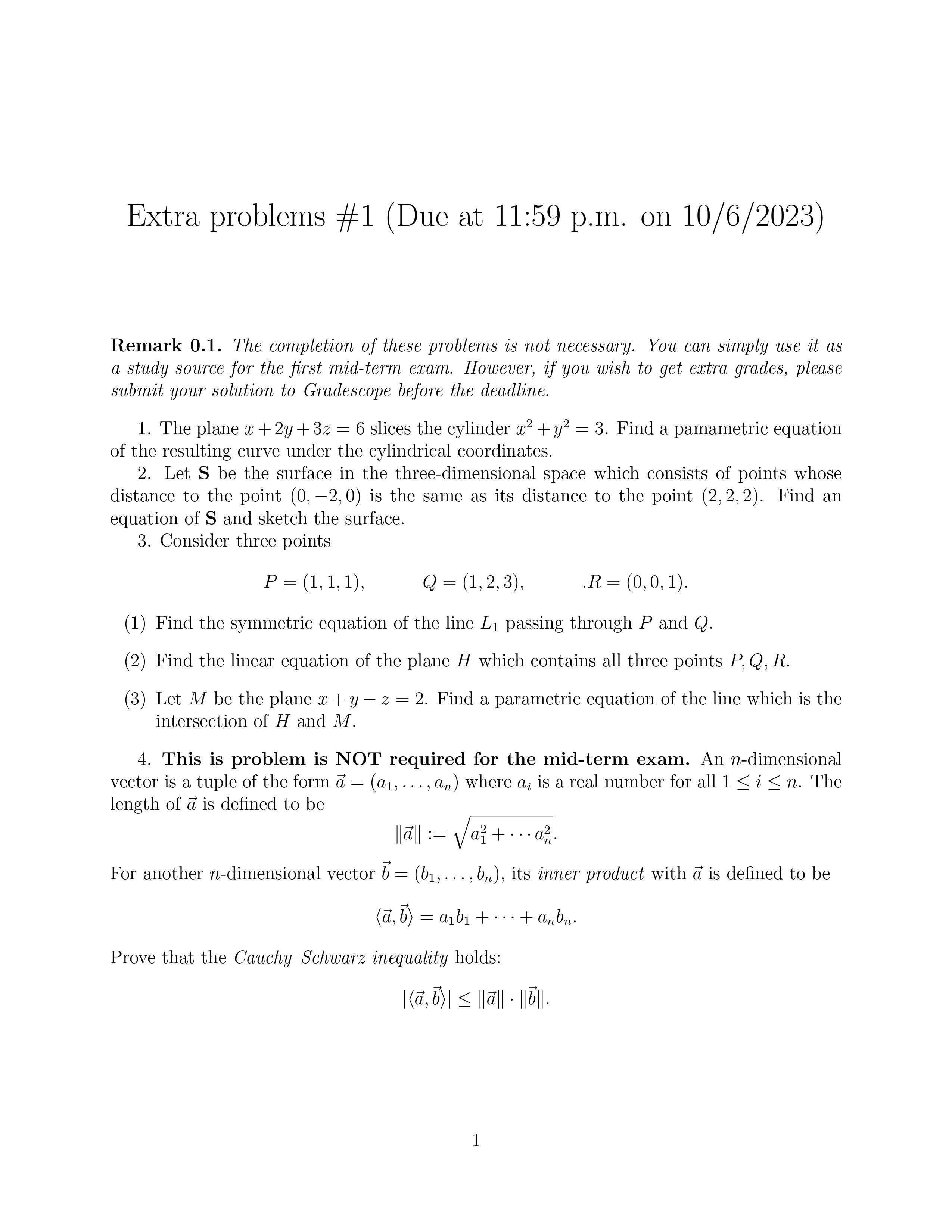 Solved Extra problems \#1 (Due at 11:59 p.m. on 10/6/2023) | Chegg.com