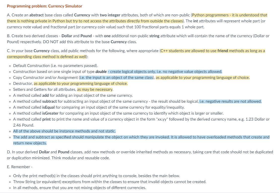 Solved Programming problem: Currency Simulator A. Create an | Chegg.com