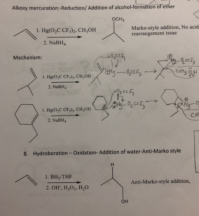 Solved Alkoxy mercuration:-Reduction/ Addition of | Chegg.com