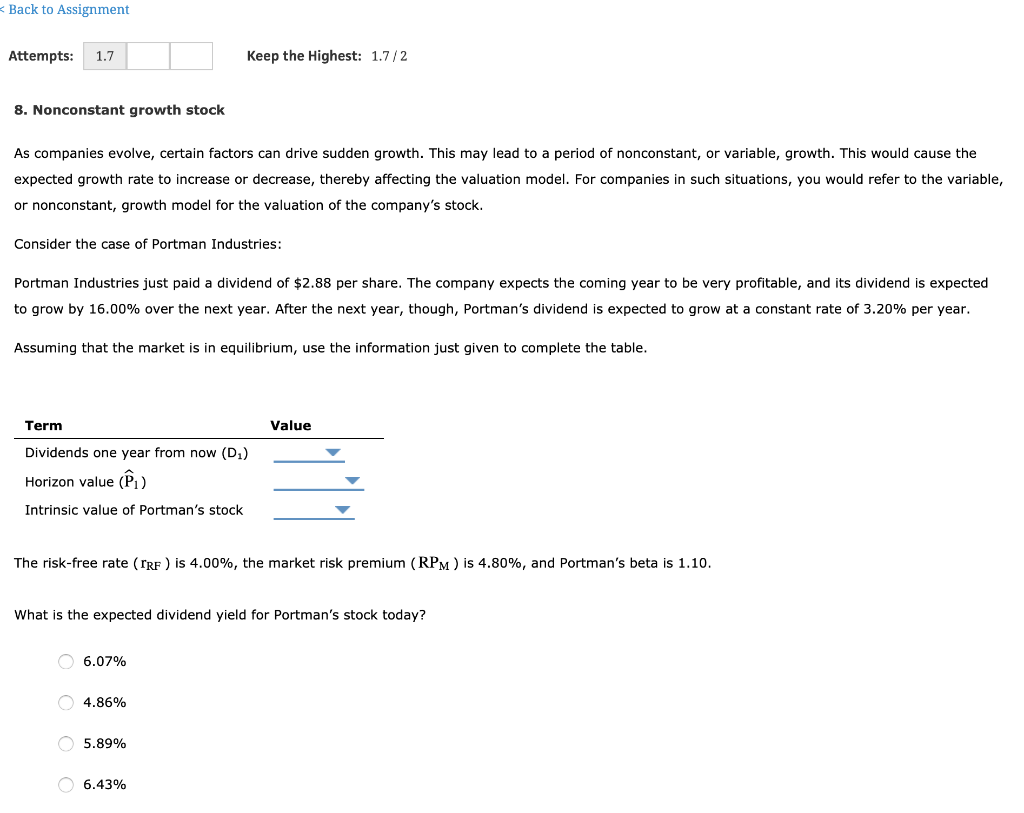 Solved Back to Assignment Attempts: Keep the Highest: 1.7/2 | Chegg.com