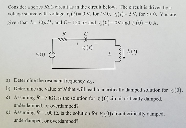Solved Consider a series RLC circuit as in the circuit | Chegg.com