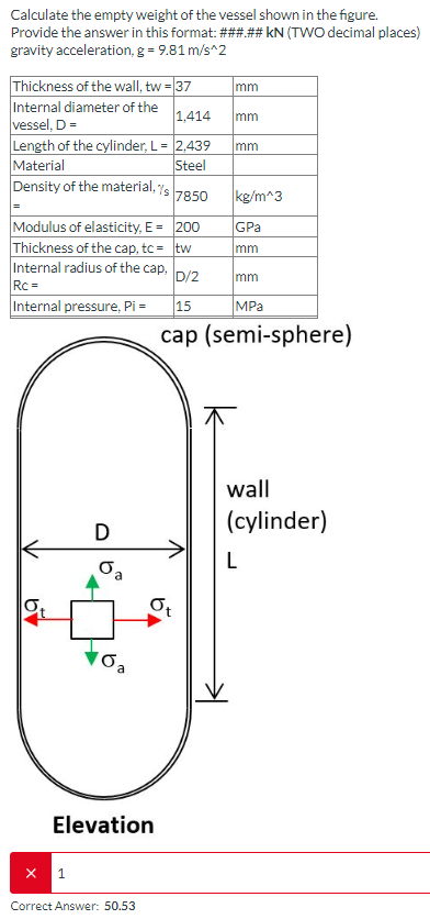 Solved Calculate the empty weight of the vessel shown in the | Chegg.com