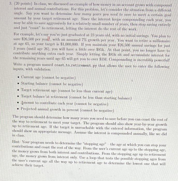 Solved 3. (20 points) In class, we discussed an example of | Chegg.com