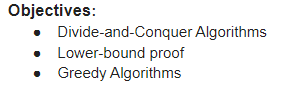 Solved Objectives: Divide-and-Conquer Algorithms Lower-bound | Chegg.com