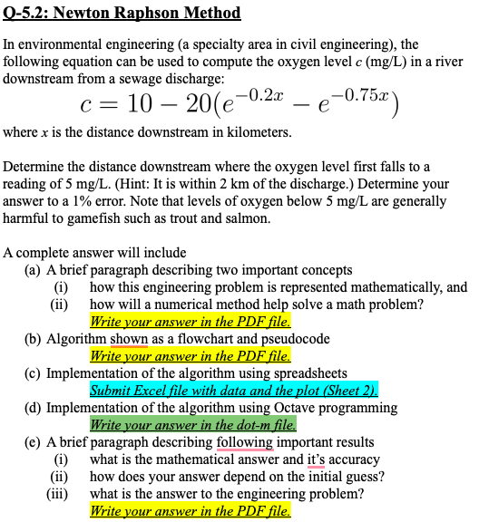 Solved Q-5.2: Newton Raphson Method In environmental | Chegg.com