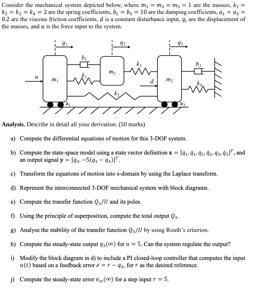 Consider the mechanical system depicted below, where | Chegg.com