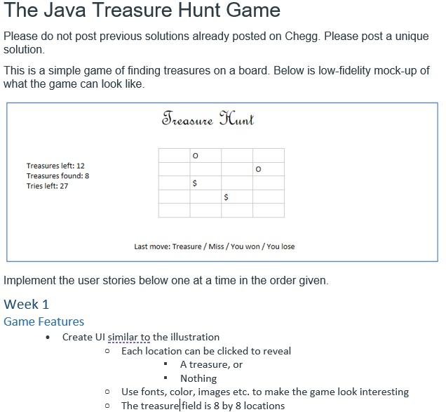 Solved The Java Treasure Hunt Game Please do not post | Chegg.com