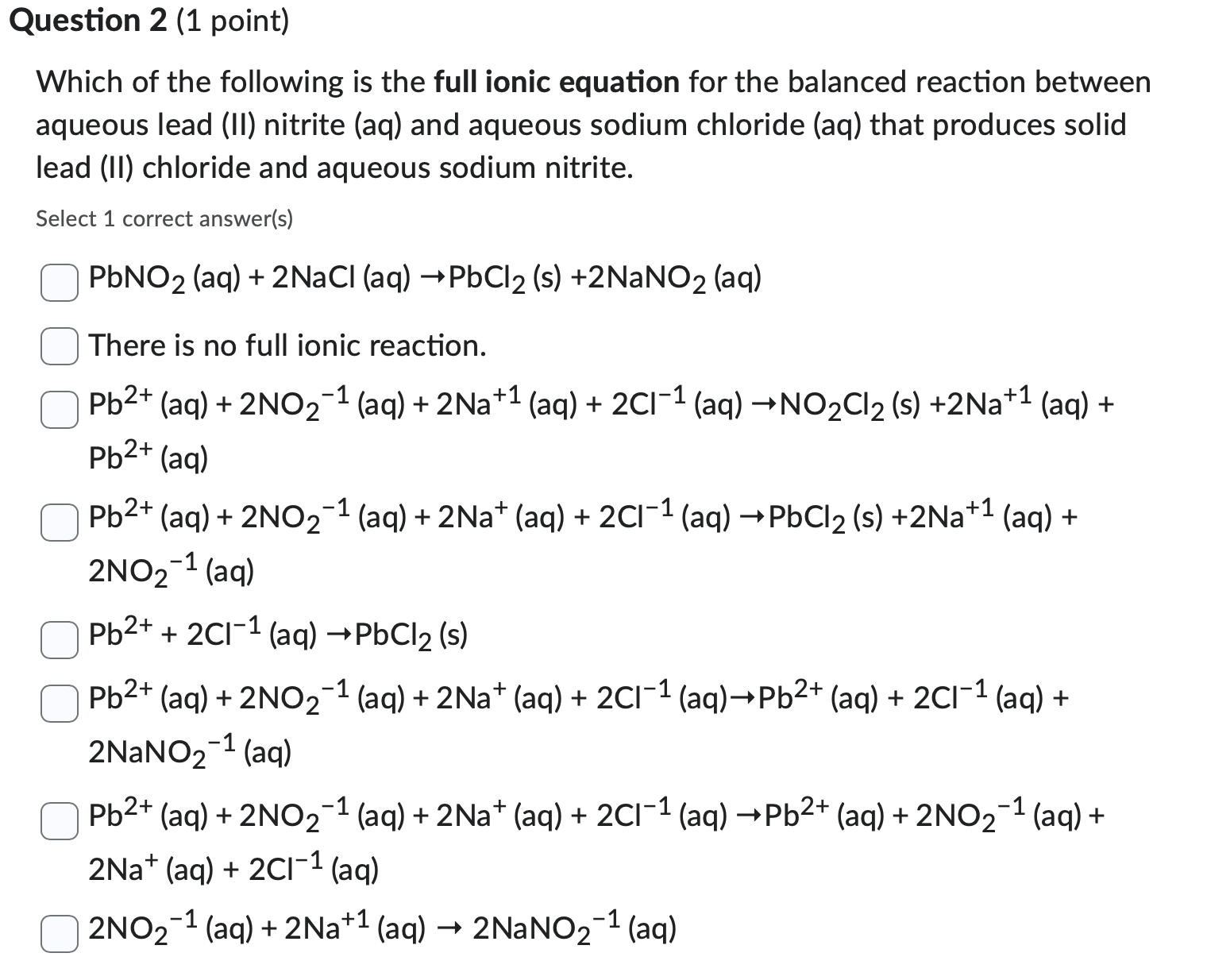 Solved Which of the following is the full ionic equation for | Chegg.com