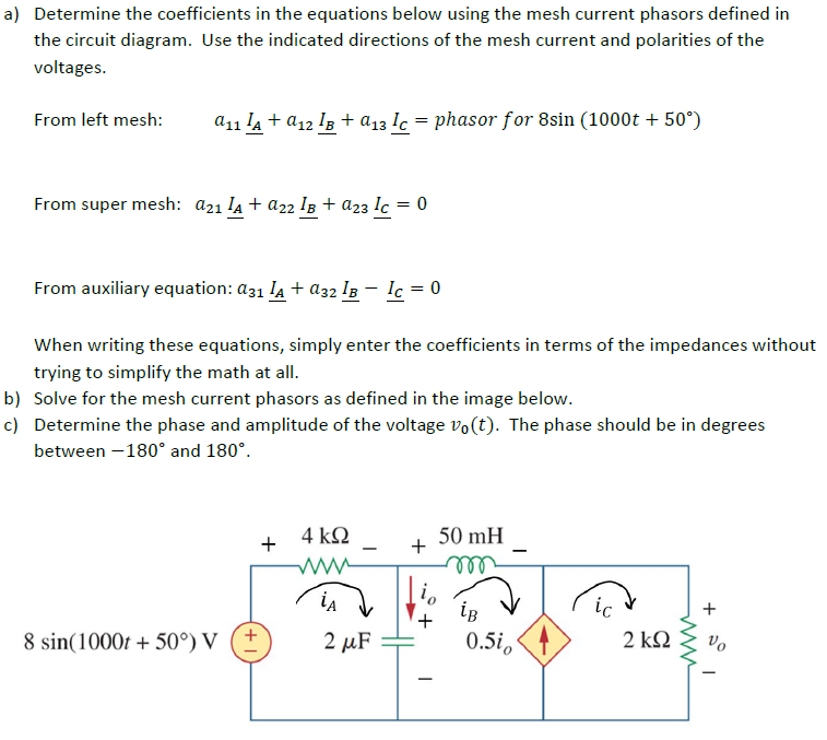 Solved a) Determine the coefficients in the equations below | Chegg.com