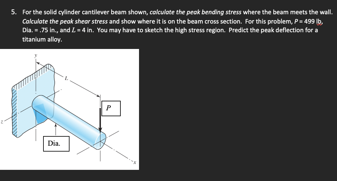 Solved 5. For the solid cylinder cantilever beam shown, | Chegg.com