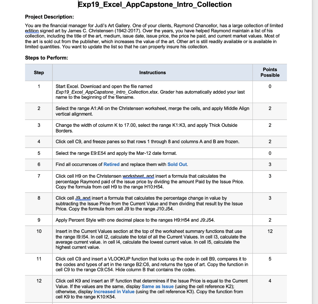 Exp19_Excel_AppCapstone_Intro_Collection Project | Chegg.com