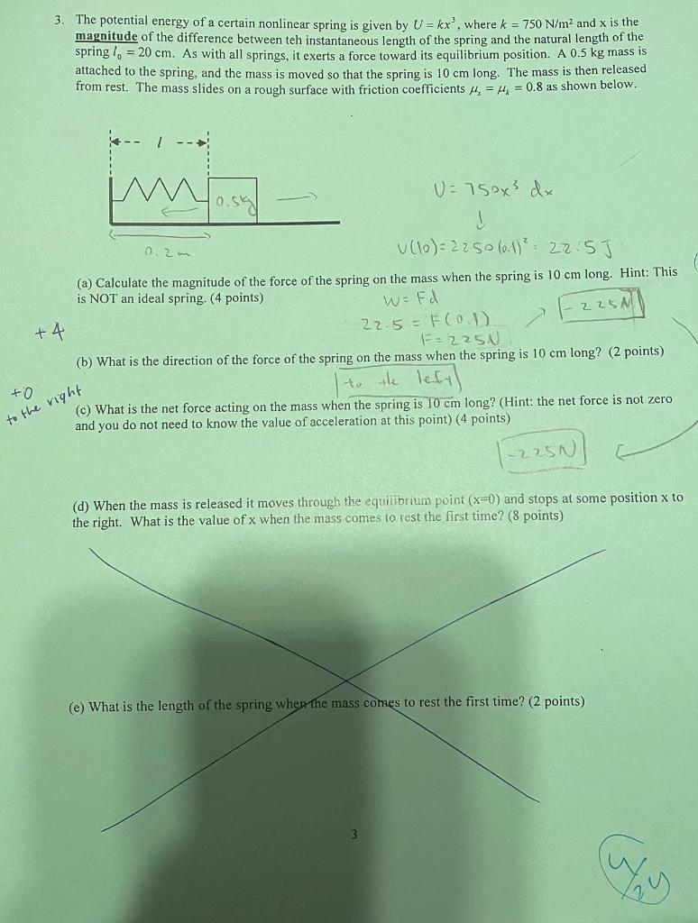 Solved 3. The potential energy of a certain nonlinear spring | Chegg.com