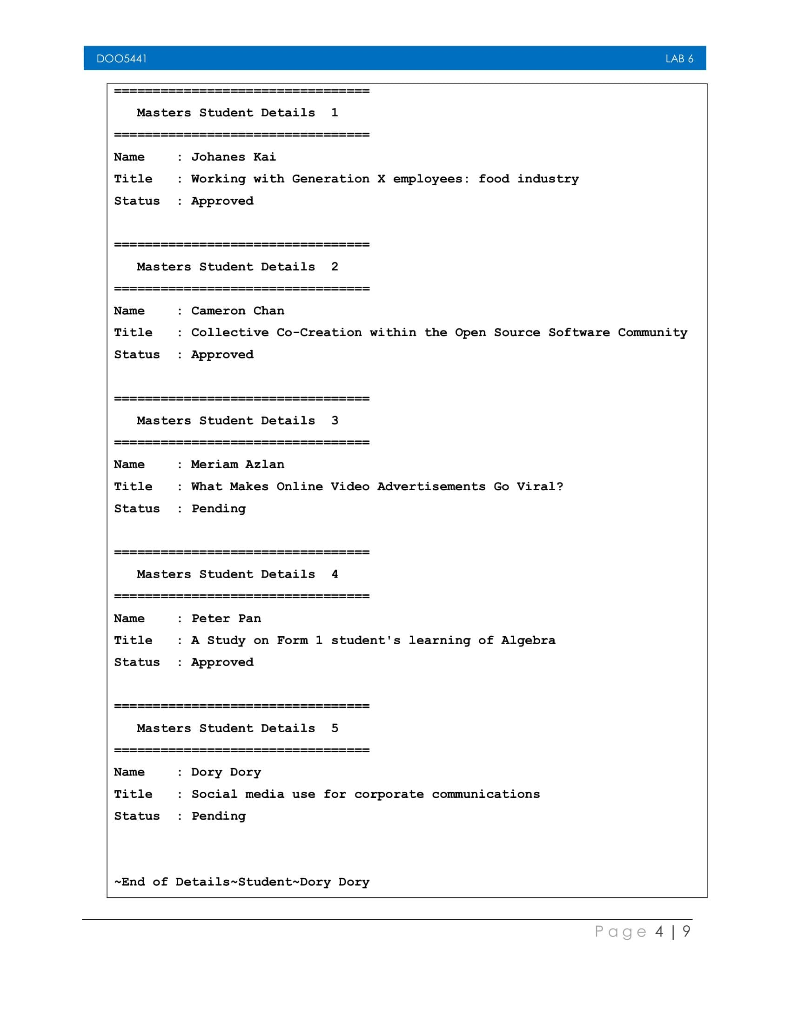 Solved LAB 6 QUESTION TASK TIME ALLOCATION REMARKS | Chegg.com