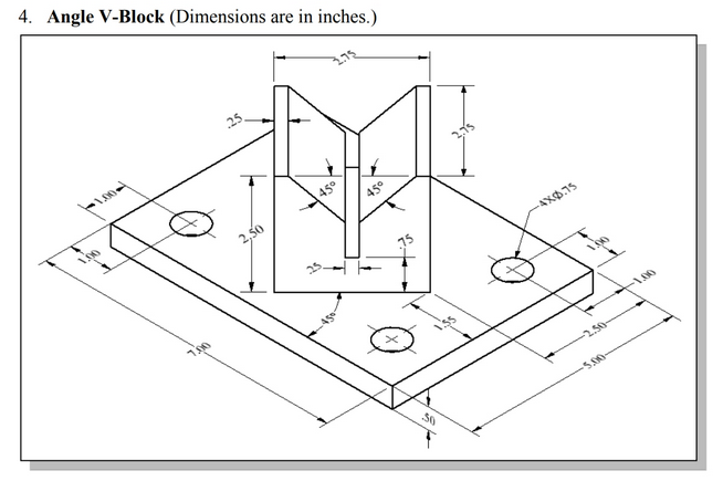Solved 4. Angle V-Block (Dimensions are in inches.) | Chegg.com