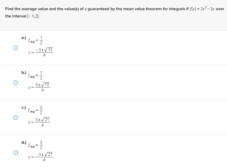 Solved Find the average value and the value(s) of c | Chegg.com