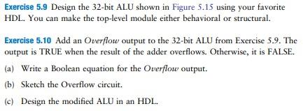 Solved Exercise 5.9 Design the 32-bit ALU shown in Figure | Chegg.com