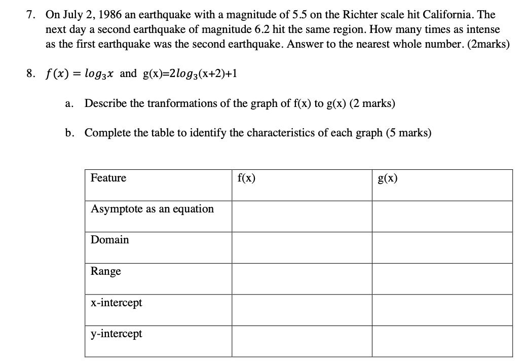 Solved 7. On July 2, 1986 an earthquake with a magnitude of | Chegg.com