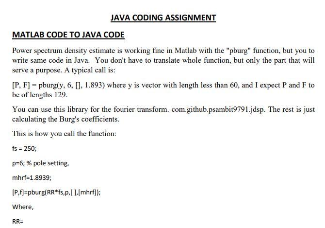 JAVA CODING ASSIGNMENT MATLAB CODE TO JAVA CODE Power | Chegg.com