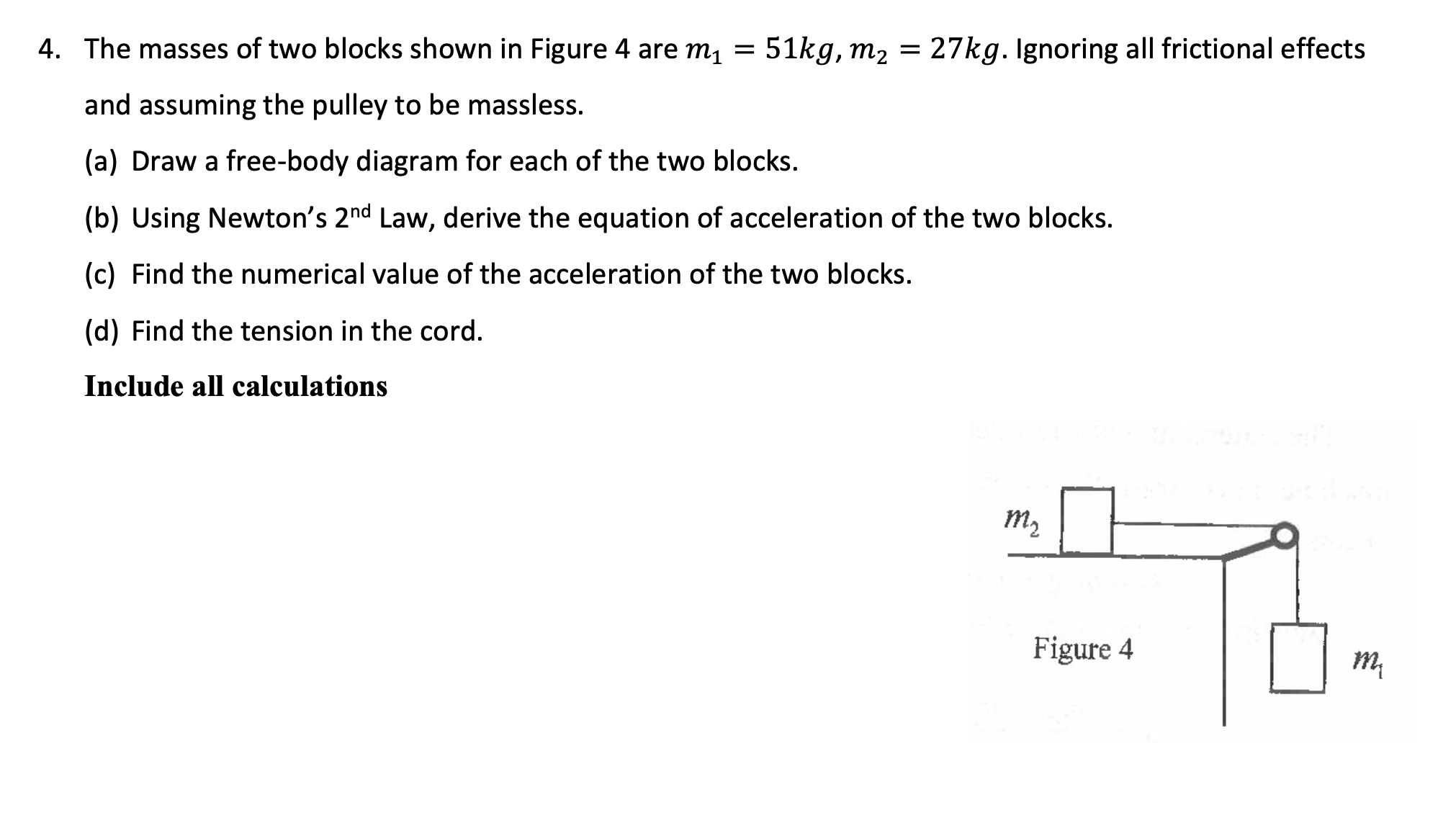 Solved 4. The masses of two blocks shown in Figure 4 are | Chegg.com