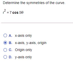 Solved Determine the symmetries of the curve. ? -7 cos 50 A. | Chegg.com