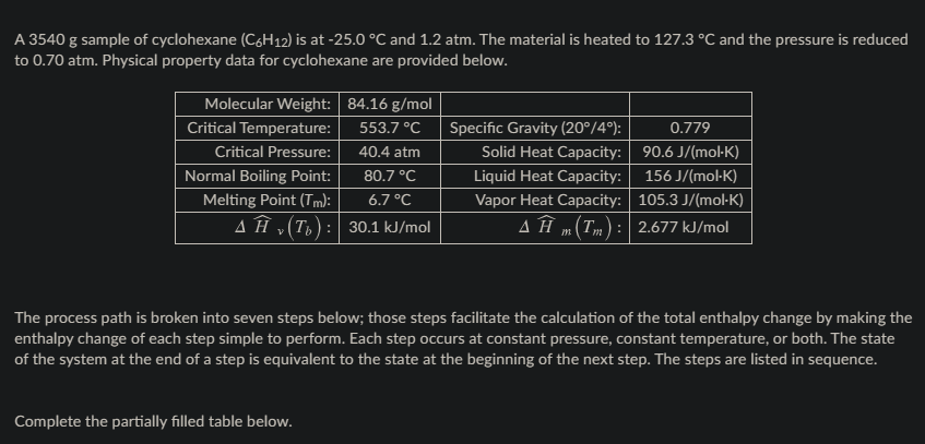 A 3540 g sample of cyclohexane (C6H12) is at -25.0°C | Chegg.com