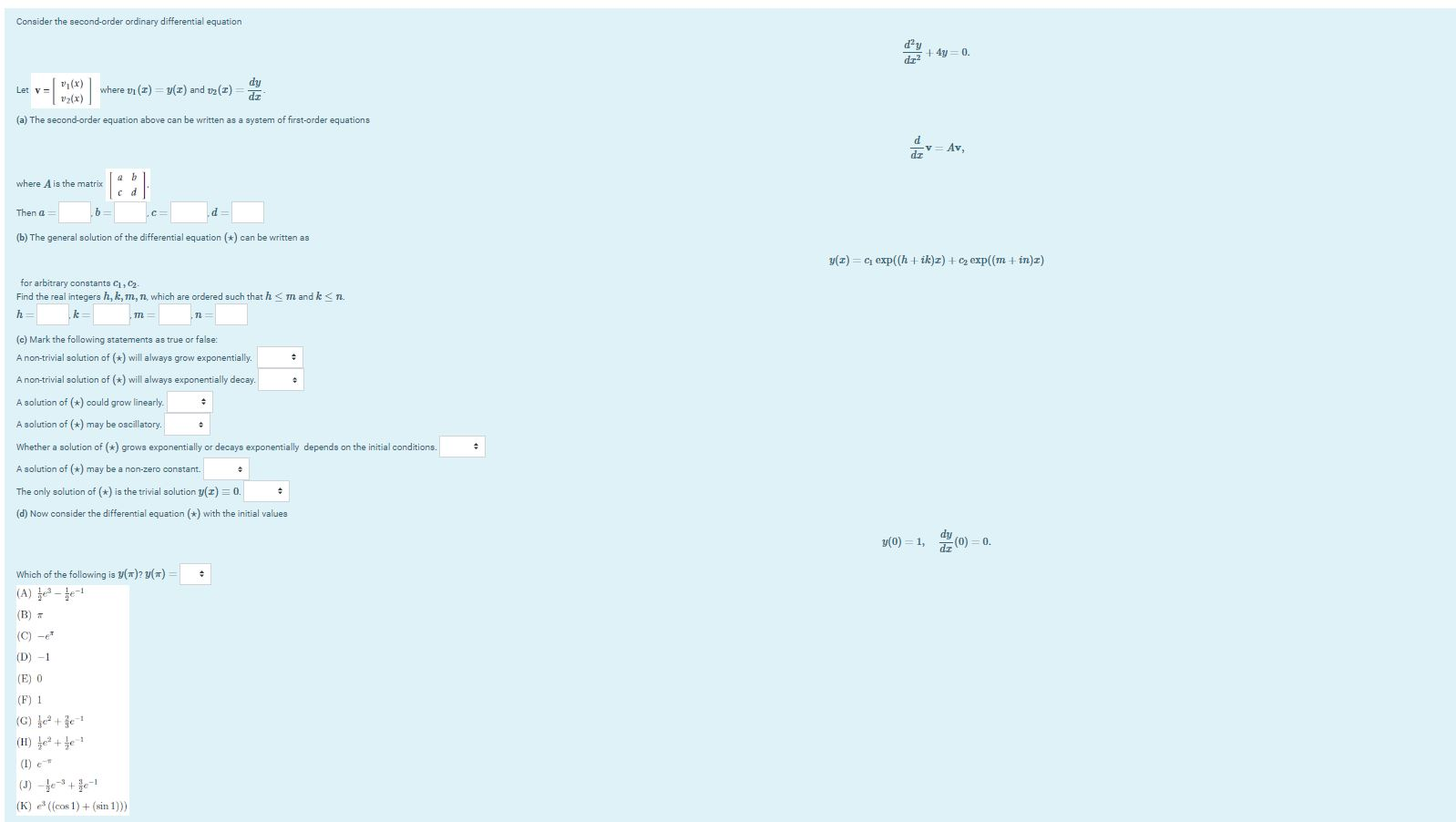 Solved Consider The Second Order Ordinary Differential