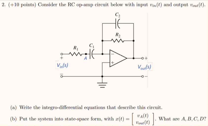 Solved 2. 10 points) Consider the RC op-amp circuit below | Chegg.com