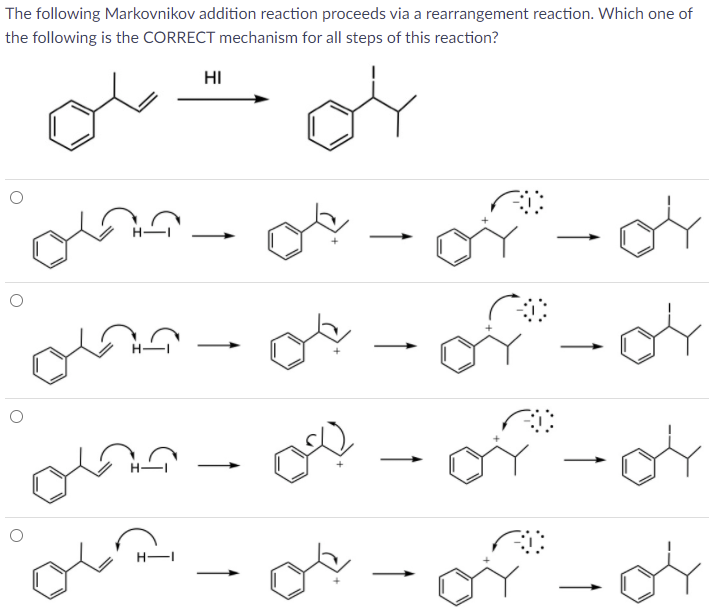 Solved The following Markovnikov addition reaction proceeds | Chegg.com