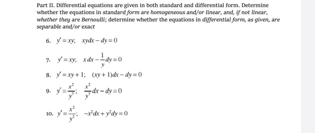 Solved Part II. Differential equations are given in both | Chegg.com