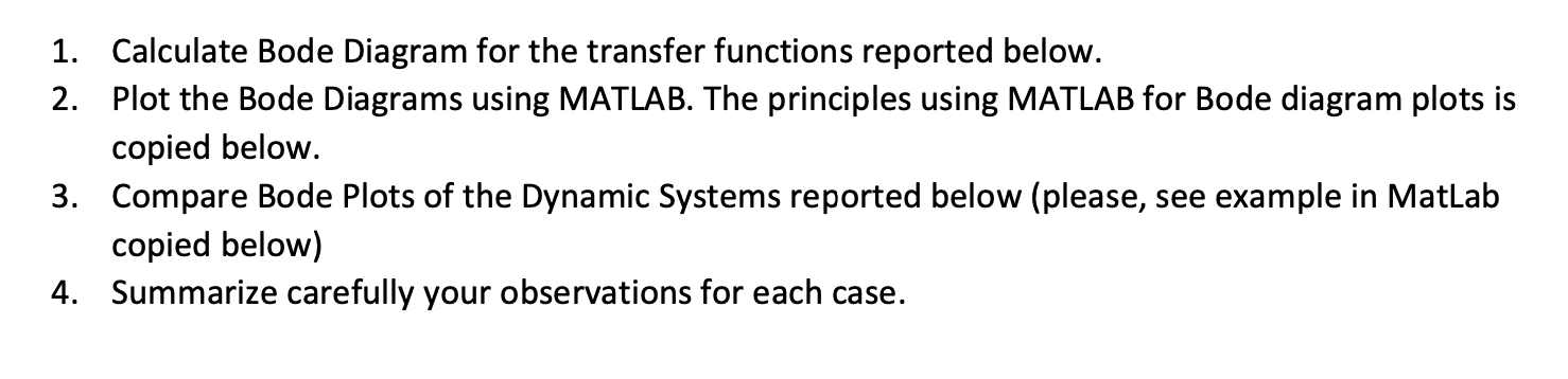 Solved 1. Calculate Bode Diagram for the transfer functions | Chegg.com