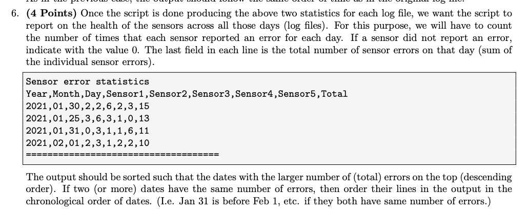 Ex. 1 — Parsing sensor logs for analysis (20 Points) | Chegg.com