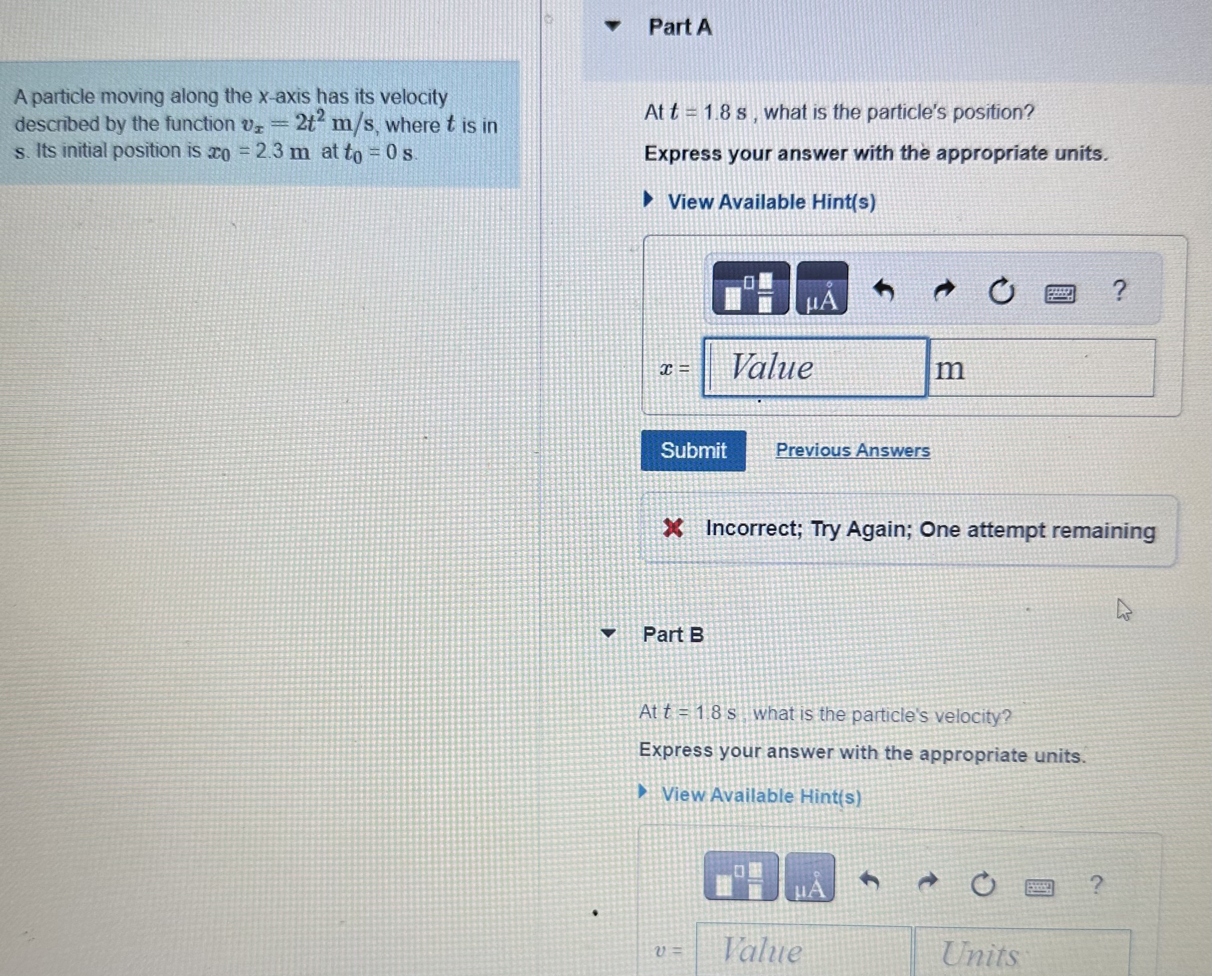 Solved A particle moving along the x-axis has its velocity | Chegg.com