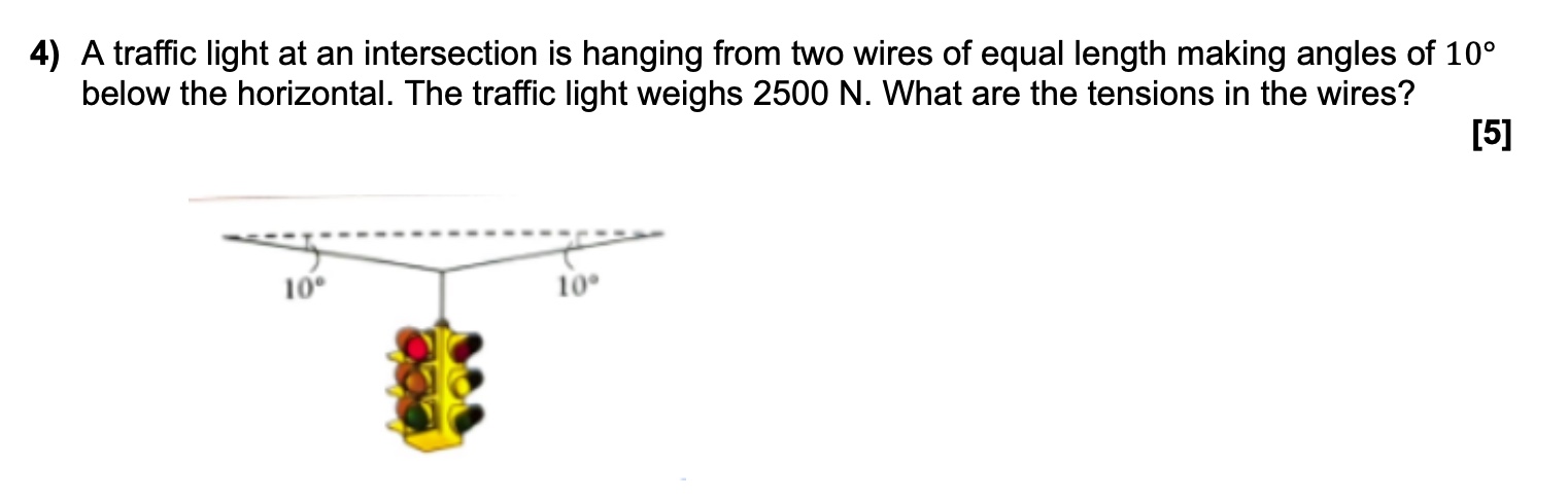 Solved 4) A traffic light at an intersection is hanging from | Chegg.com