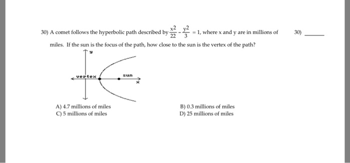 Solved x2 y2 30) A comet follows the hyperbolic path | Chegg.com