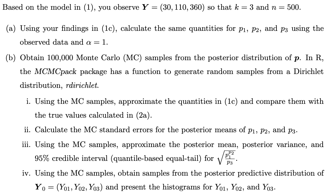 Solved Based on the model in (1), you observe Y=(30,110,360) | Chegg.com