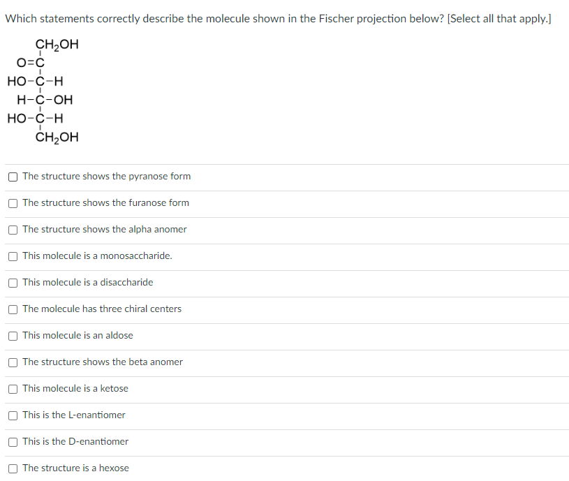 Solved Which statements correctly describe the molecule | Chegg.com