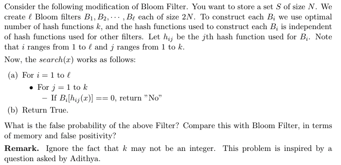 Consider the following modification of Bloom Filter. | Chegg.com