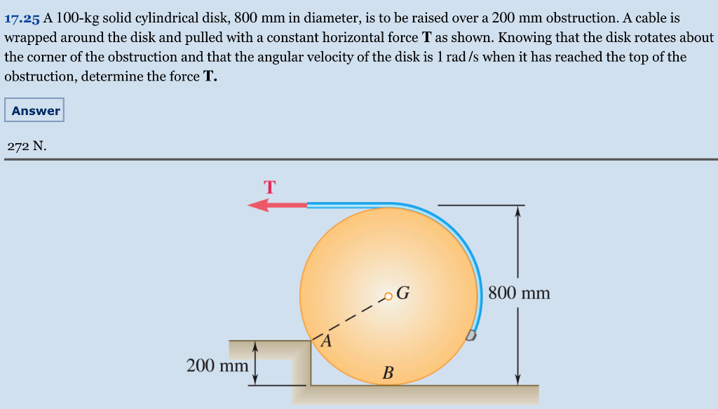 Solved 17.25 A 100-kg solid cylindrical disk, 800 mm in | Chegg.com