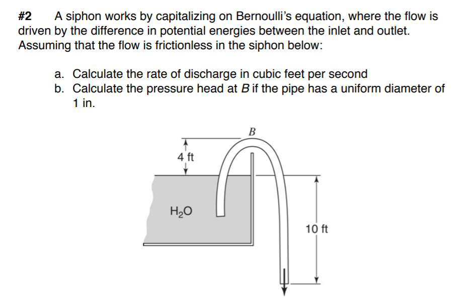 Solved #2 A siphon works by capitalizing on Bernoulli's | Chegg.com