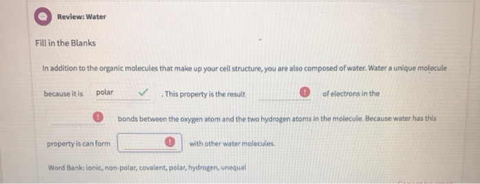 Solved Review: Water Fill in the Blanks In addition to the | Chegg.com