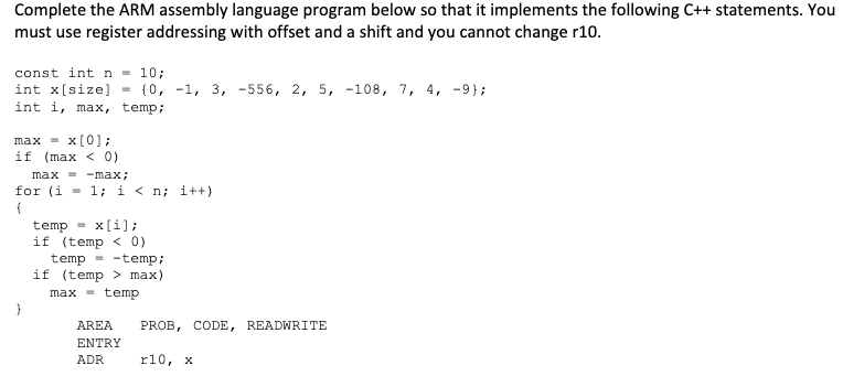 Solved Complete The Arm Assembly Language Program Below So 