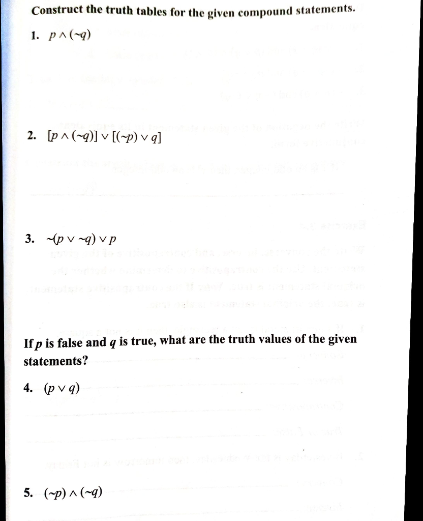 Solved Construct the truth tables for the given compound | Chegg.com