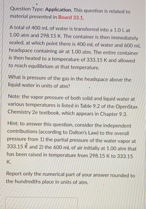 Solved A total of 400 mL of water is transferred into a 1.0 | Chegg.com