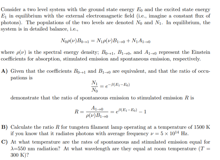 Solved Consider a two level system with the ground state | Chegg.com