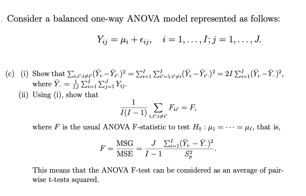 · Consider a balanced one-way ANOVA model represented | Chegg.com
