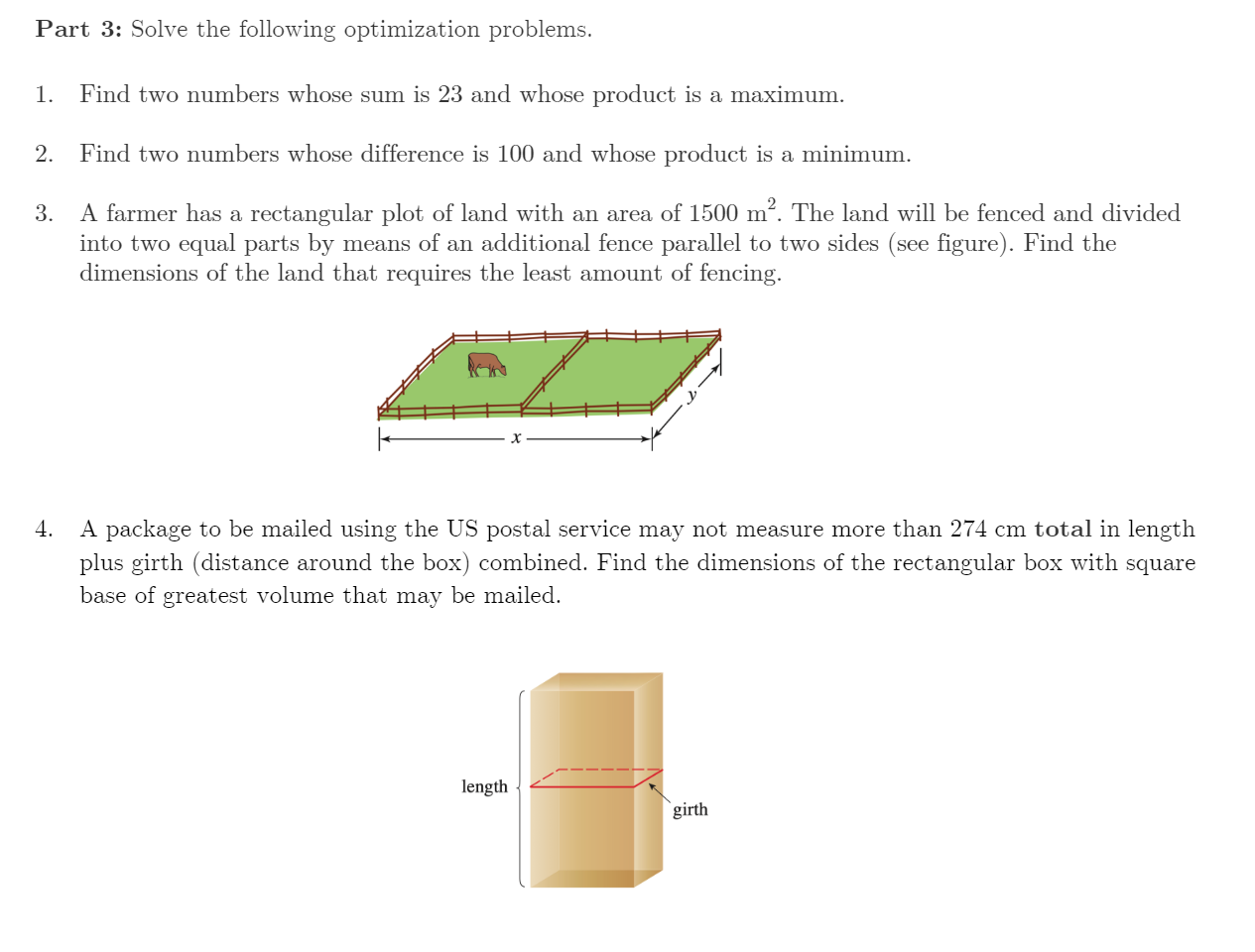 Solved Part 3: Solve the following optimization problems. 1. | Chegg.com